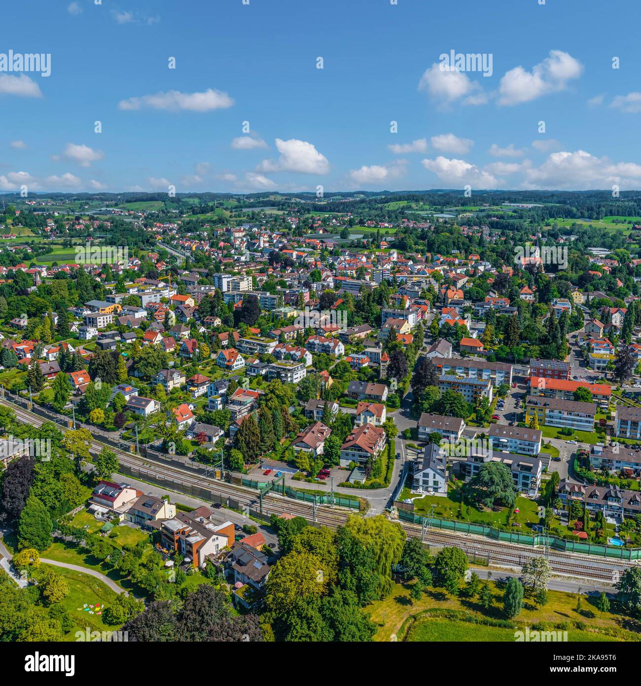Aerial view to the beautiful town of Lindau on Lake Constance with its ...