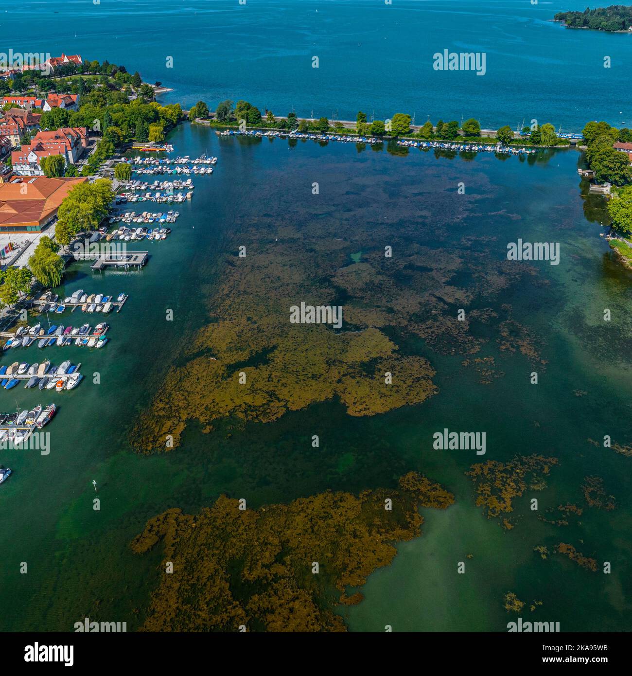Aerial view to the beautiful town of Lindau on Lake Constance with its ...