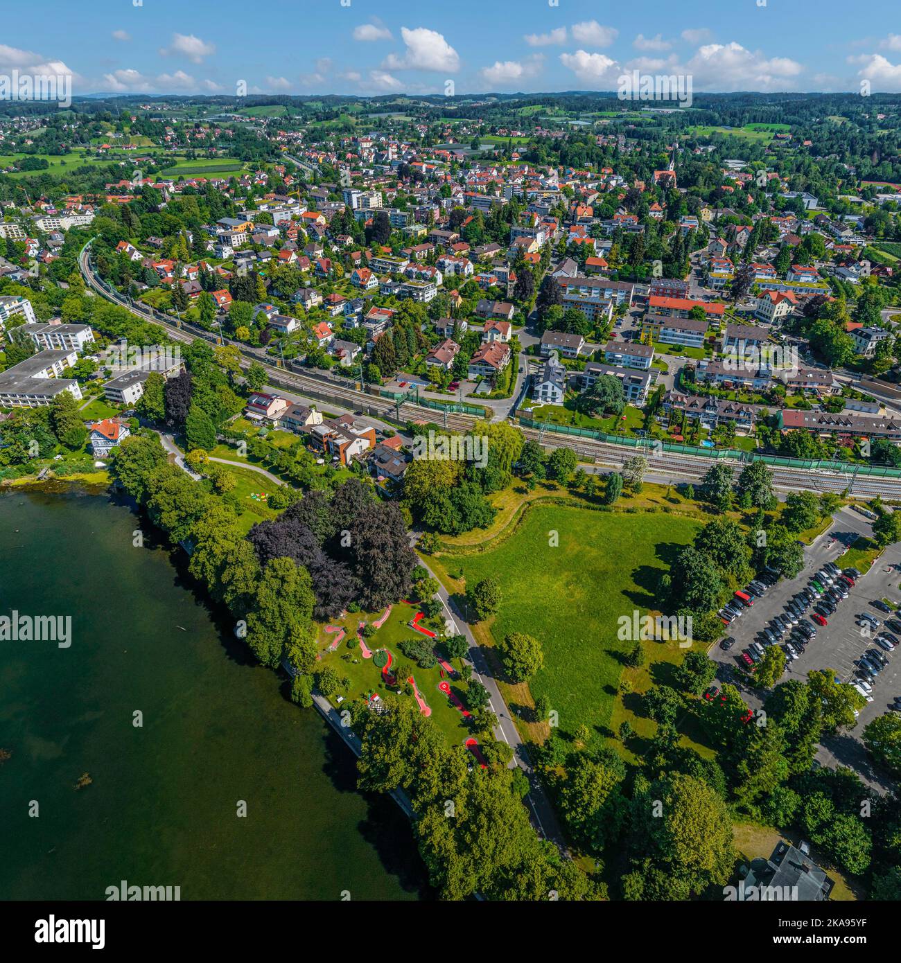 Aerial view to the beautiful town of Lindau on Lake Constance with its ...