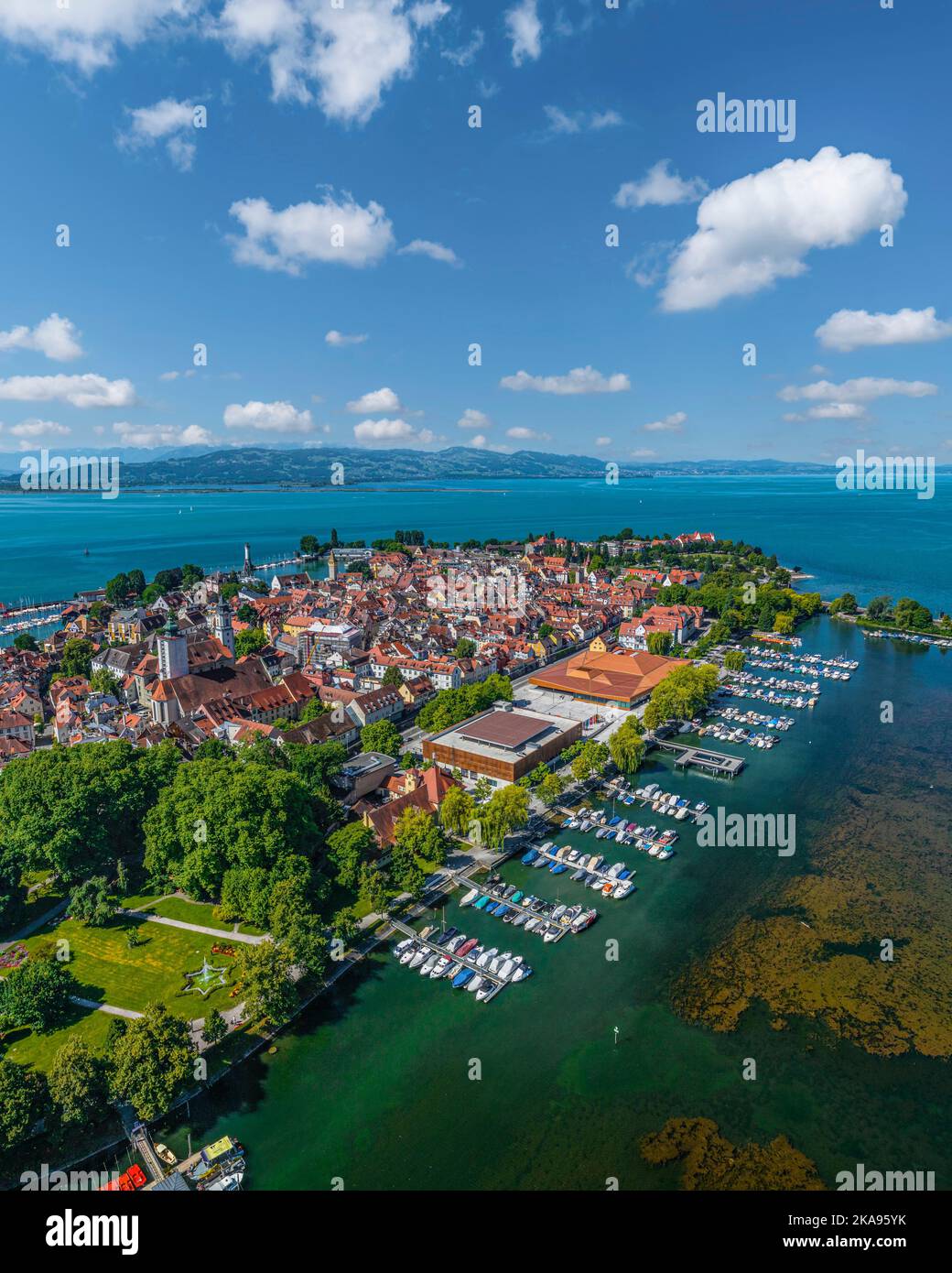 Aerial view to the beautiful town of Lindau on Lake Constance with its ...