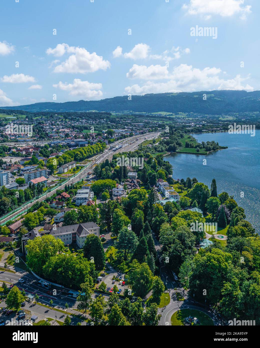 Aerial view to the beautiful town of Lindau on Lake Constance with its ...