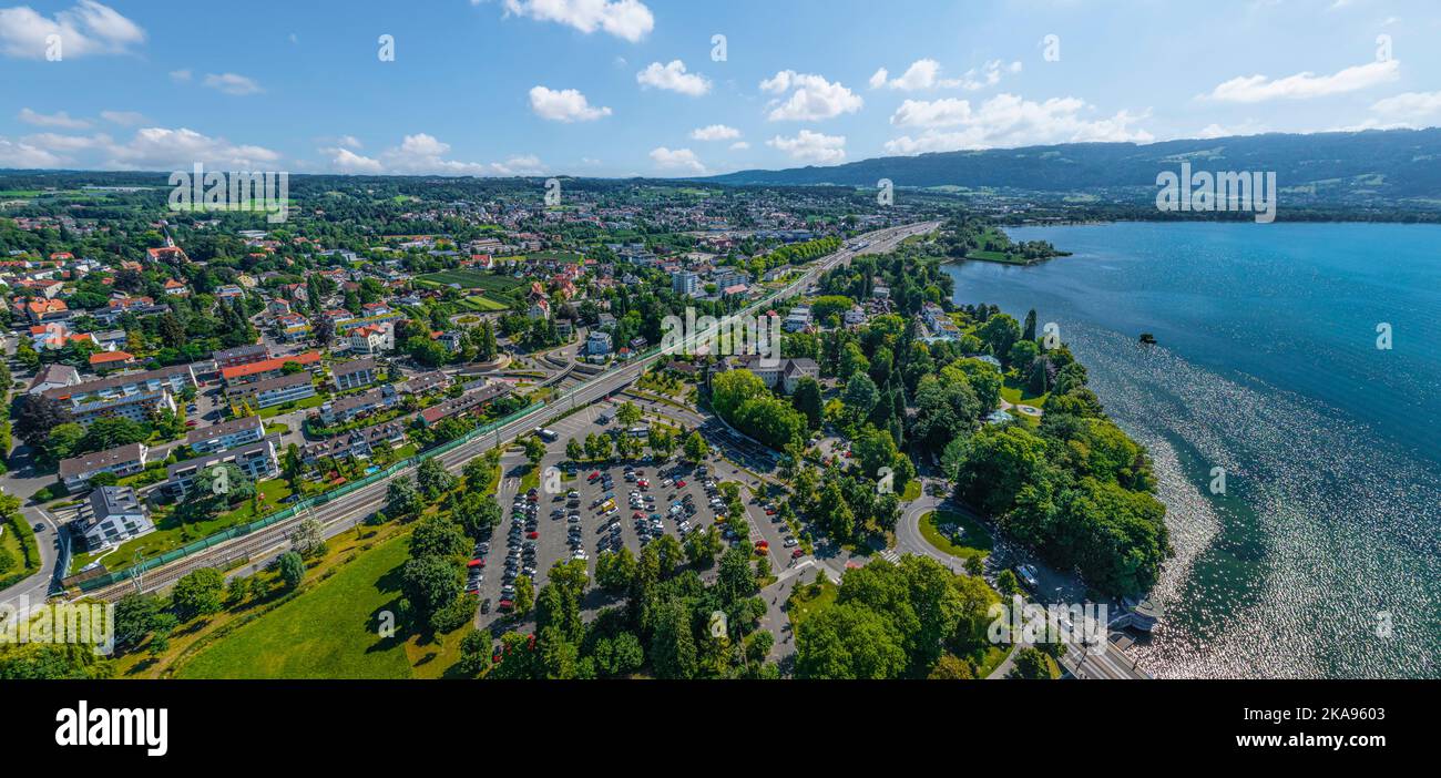 Aerial view to the beautiful town of Lindau on Lake Constance with its ...
