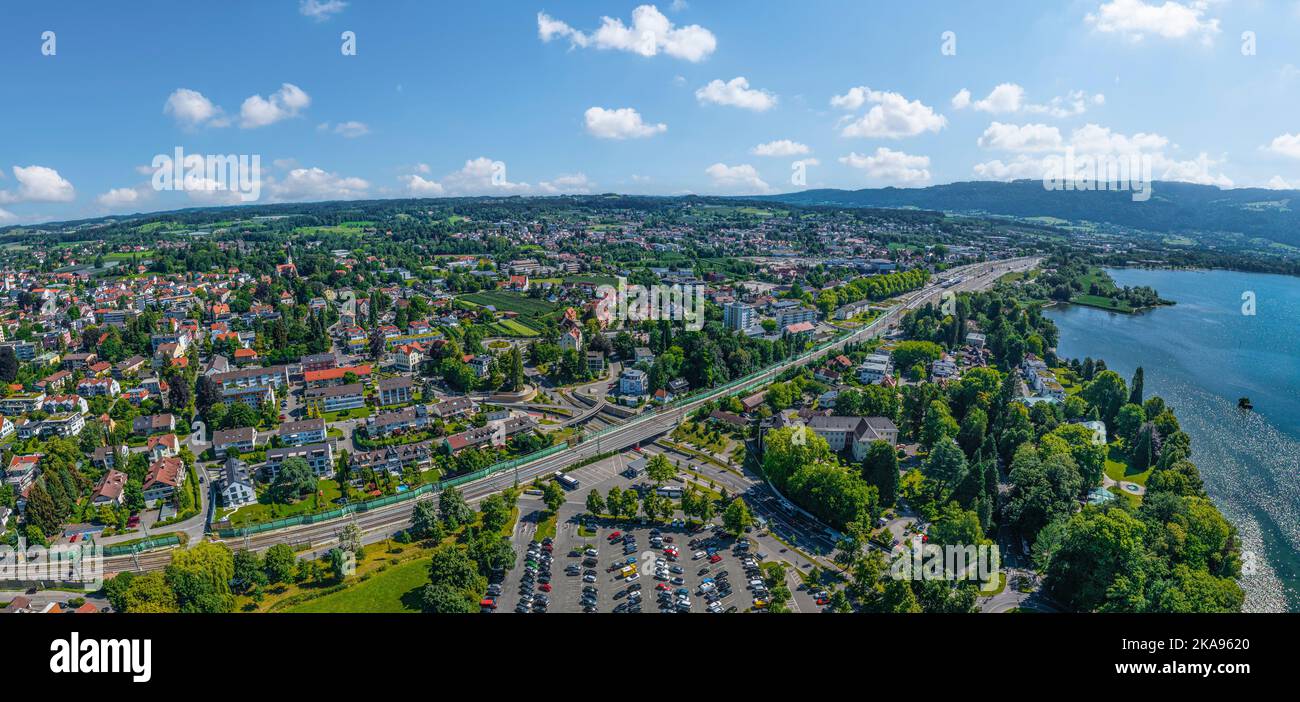 Aerial view to the beautiful town of Lindau on Lake Constance with its ...