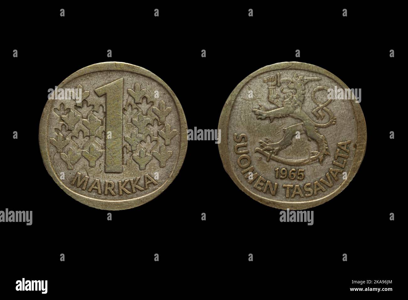 Finish markka coin obverse and reverse, currency of Finland replaced by ...