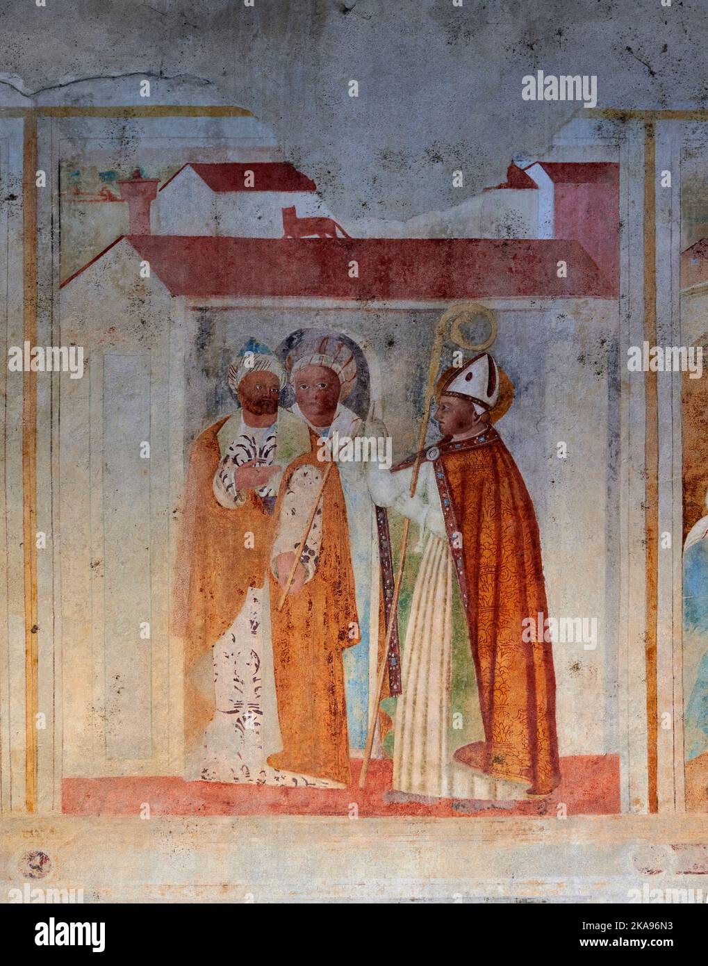 Episodio della vita di San Valentino, il santo rivolto a due personaggi ...