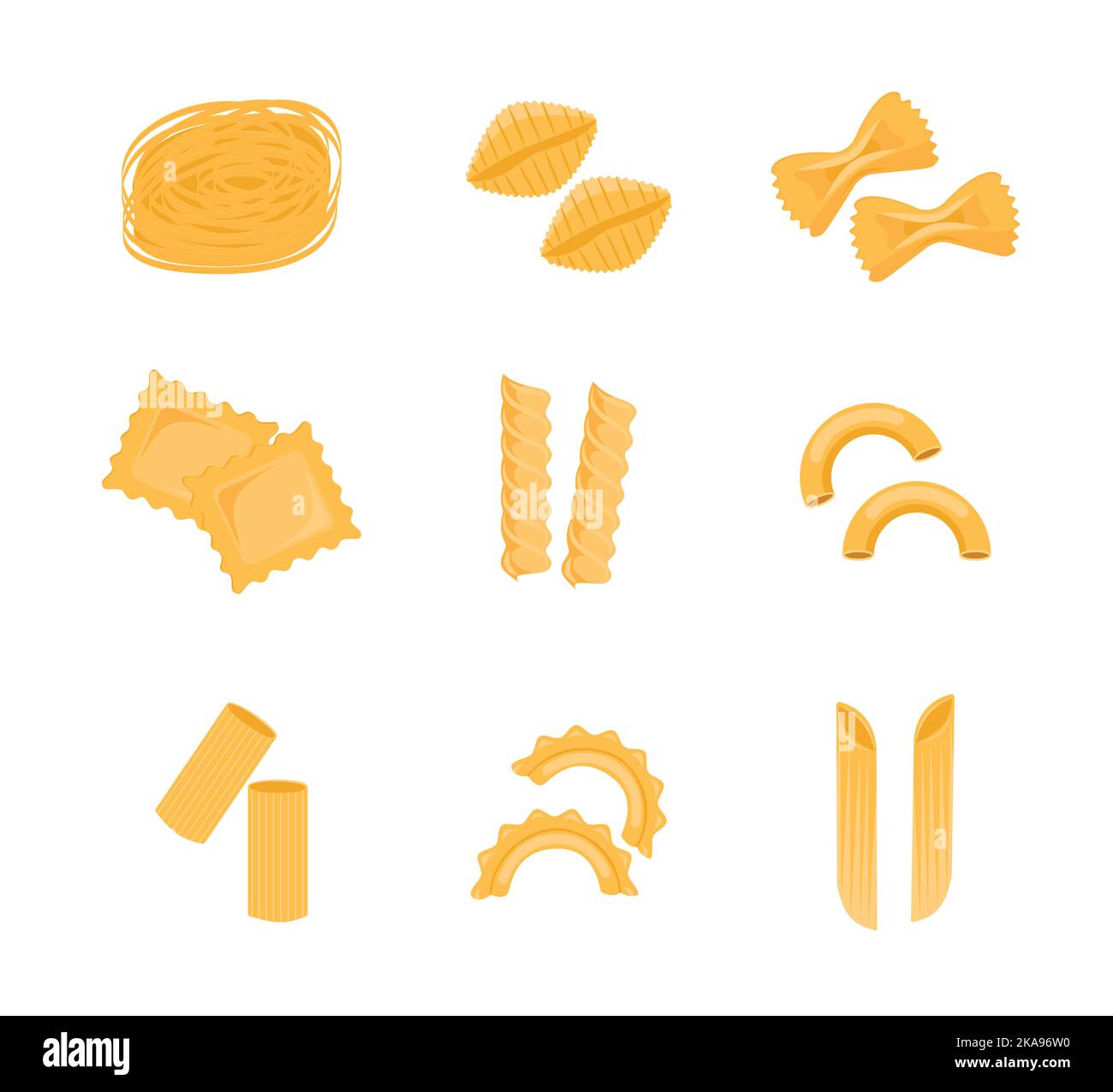 Pasta types set, italian noodles and macaroni. Restaurant delicious ...