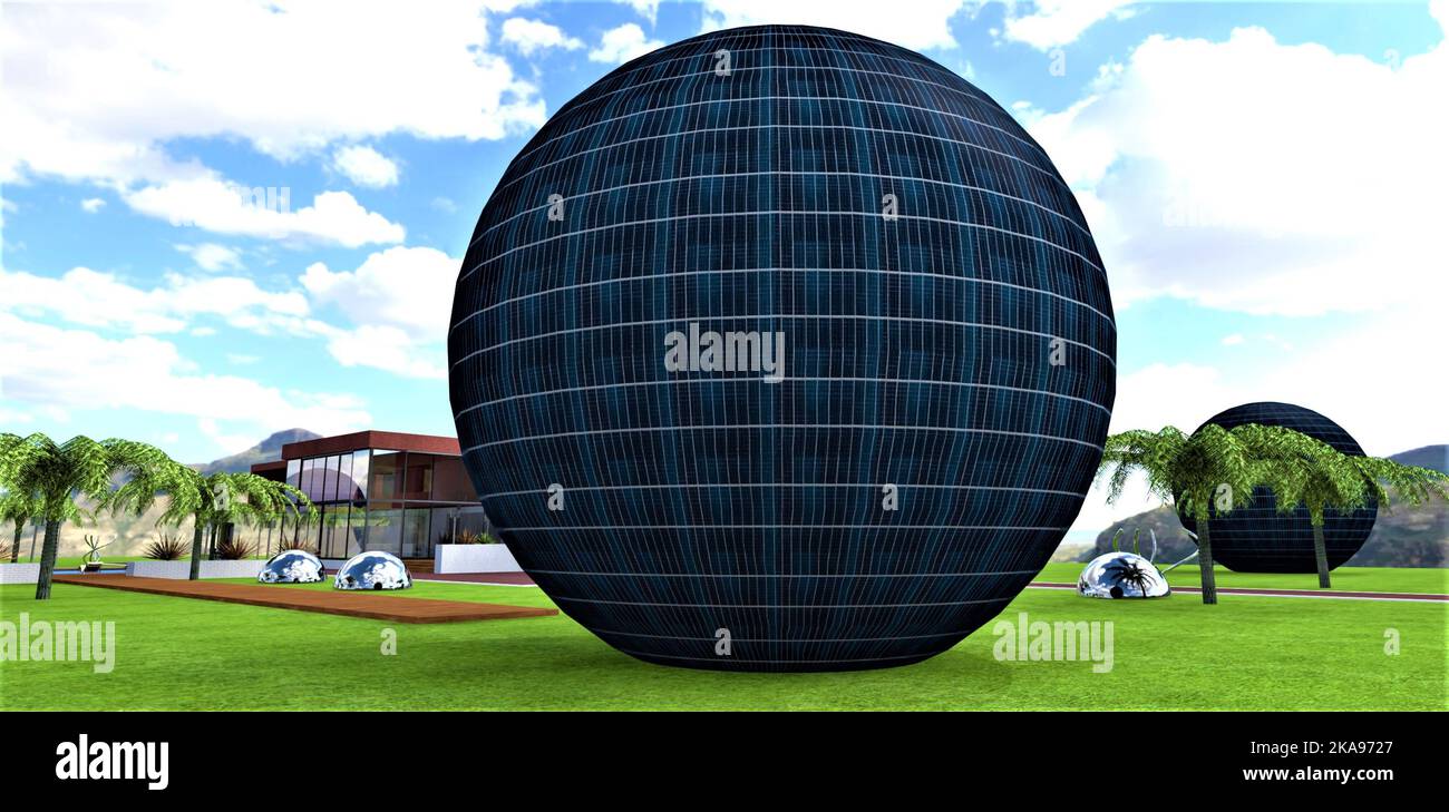 Solar power plant in the form of a ball covered with photovoltaic ...