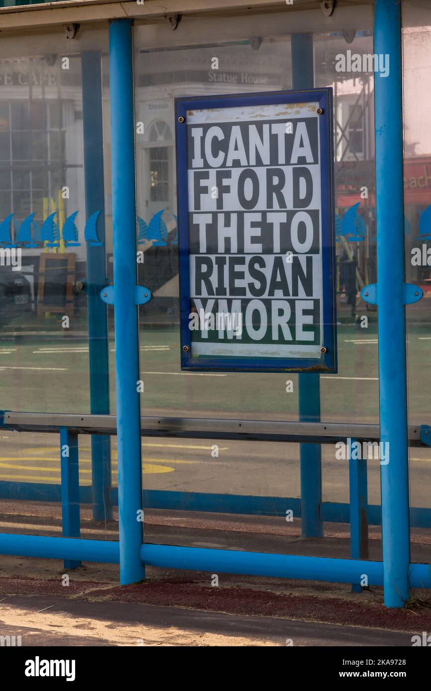 I cant afford the Tories anymore sign at bus stop at Weymouth, Dorset ...