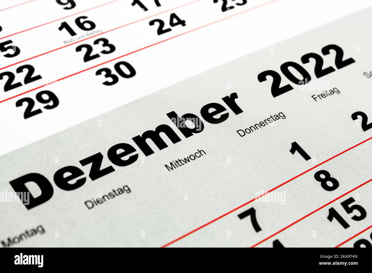 German calendar 2022 December and Monday Tuesday Wednesday Thursday ...