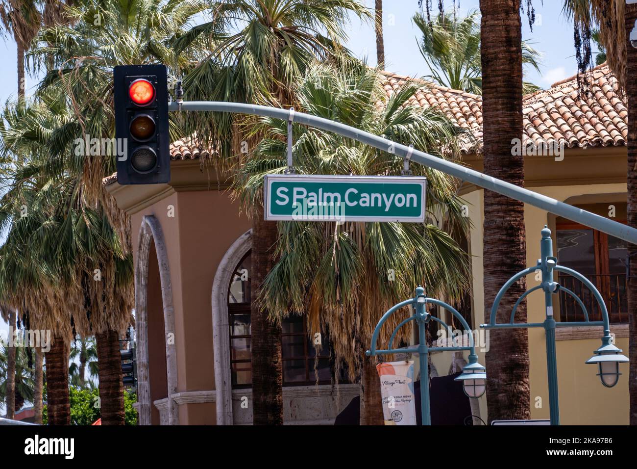 A South Palm Canyon street sign in downtown Palm Springs, California ...