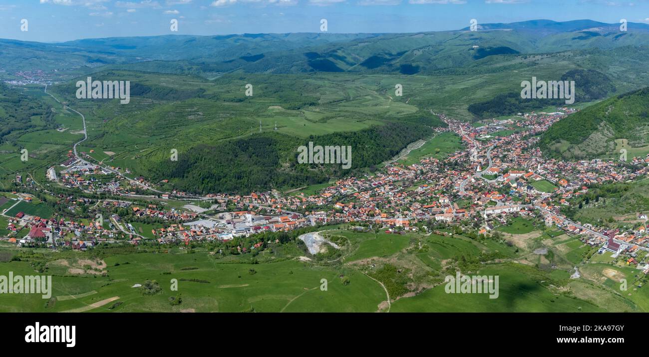 Praid resort - Romania seen from above, village, spring Stock Photo - Alamy
