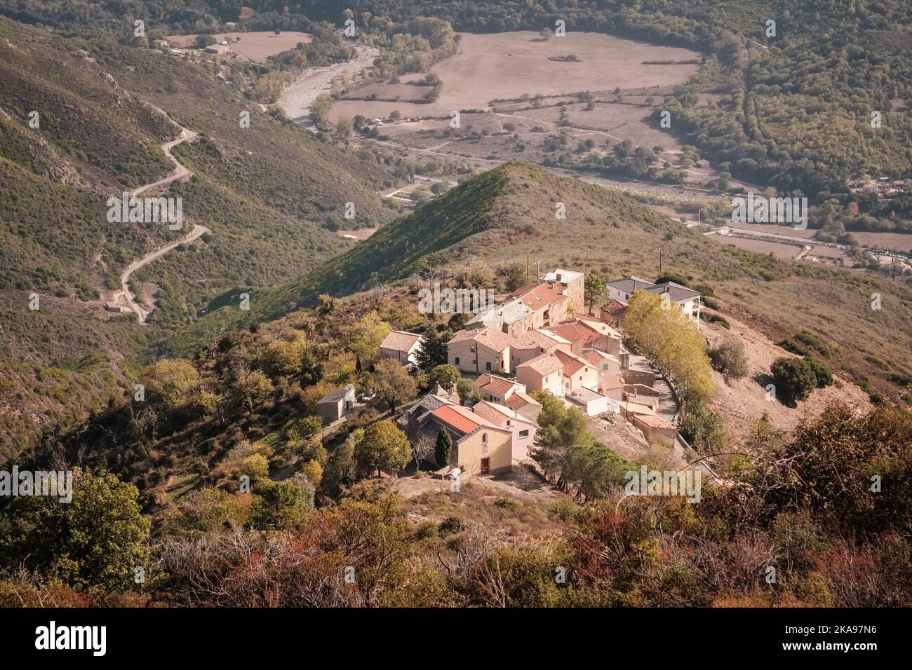 Early morning sunshine on the remote mountain village of Costa Roda ...
