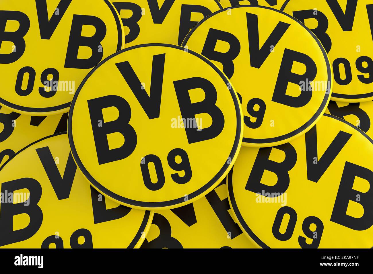 German Bundesliga Badges: Pile of BVB Logo Buttons, 3D Illustration ...