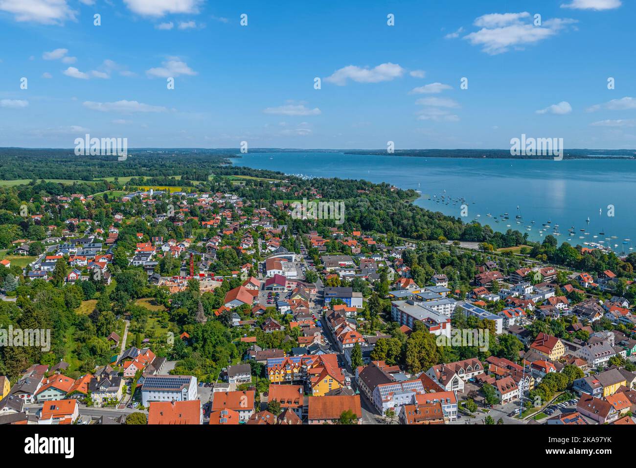 Aerial view to the beautiful region around Dießen on Ammersee Stock ...