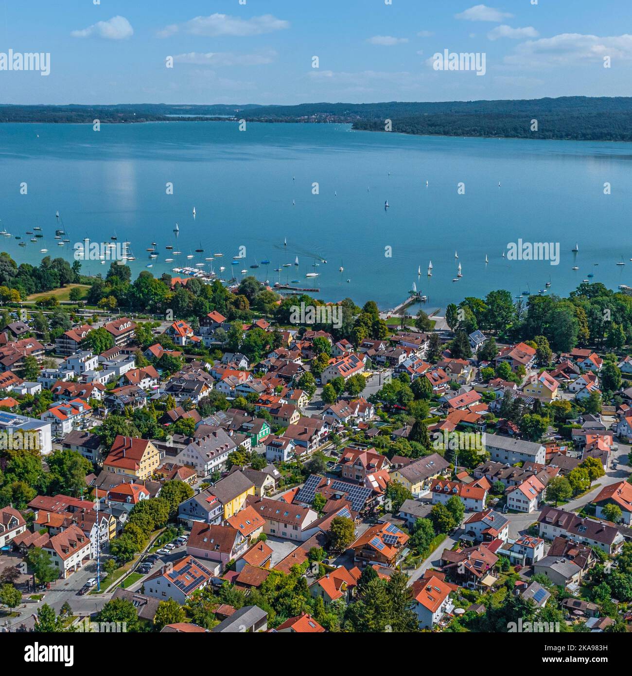 Aerial view to the beautiful region around Dießen on Ammersee Stock ...