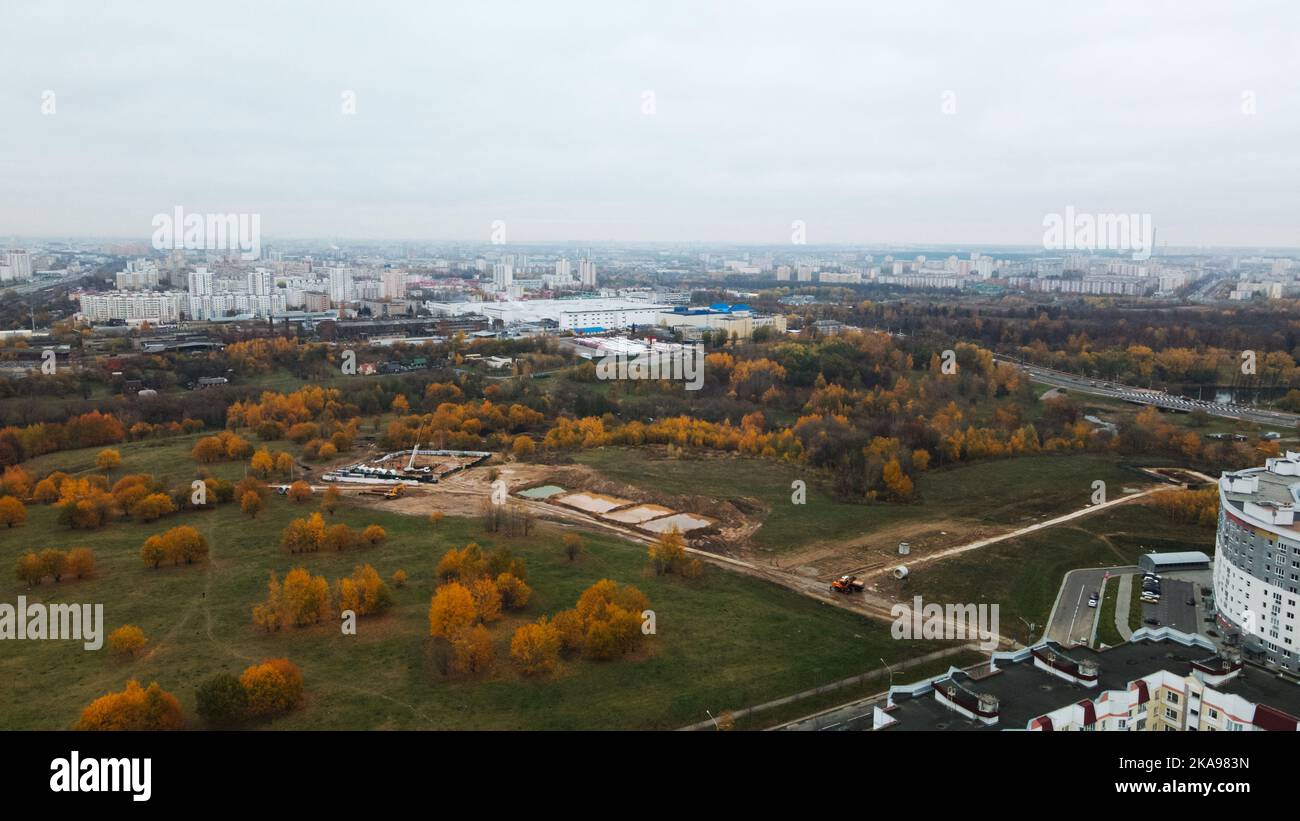 Modern urban architecture. Construction site of a new city block ...