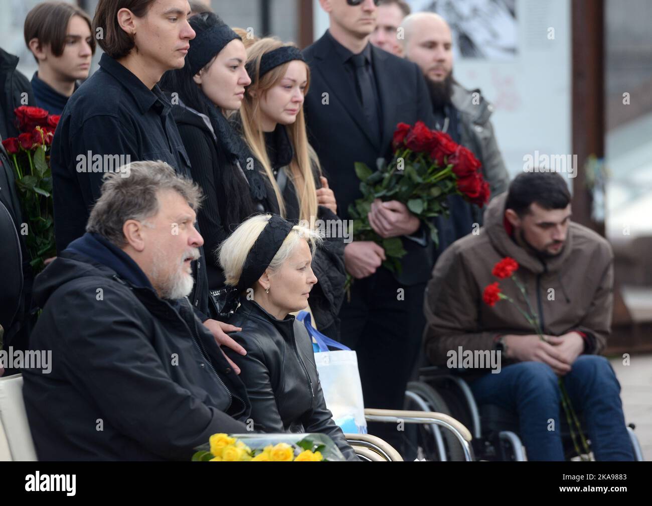 KYIV, UKRAINE - OCTOBER 29, 2022 - Relatives attend a lying-in-repose ...