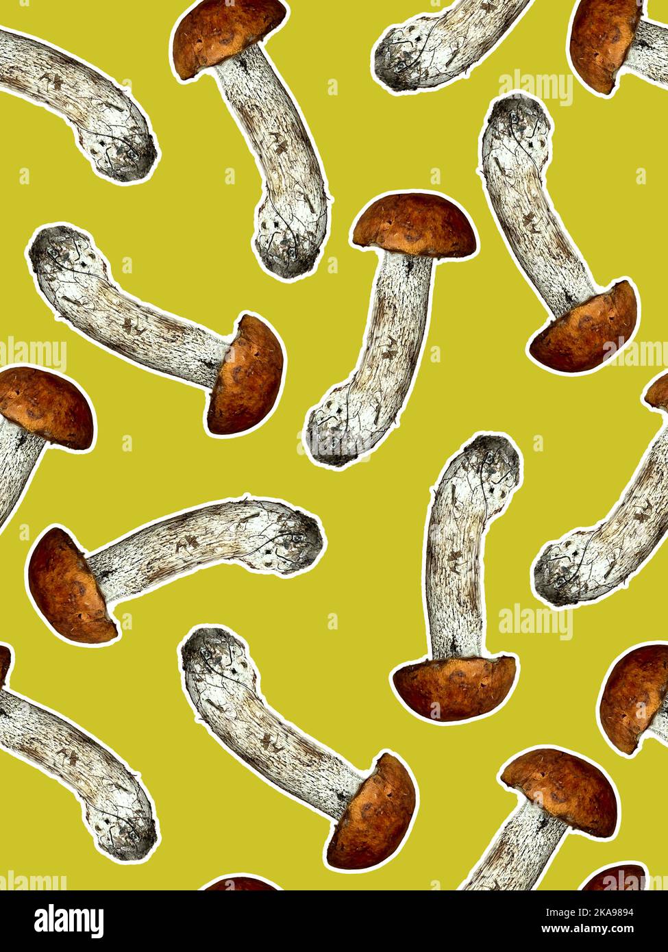 Seamless pattern of porcini mushroom sticker on trendy color ...