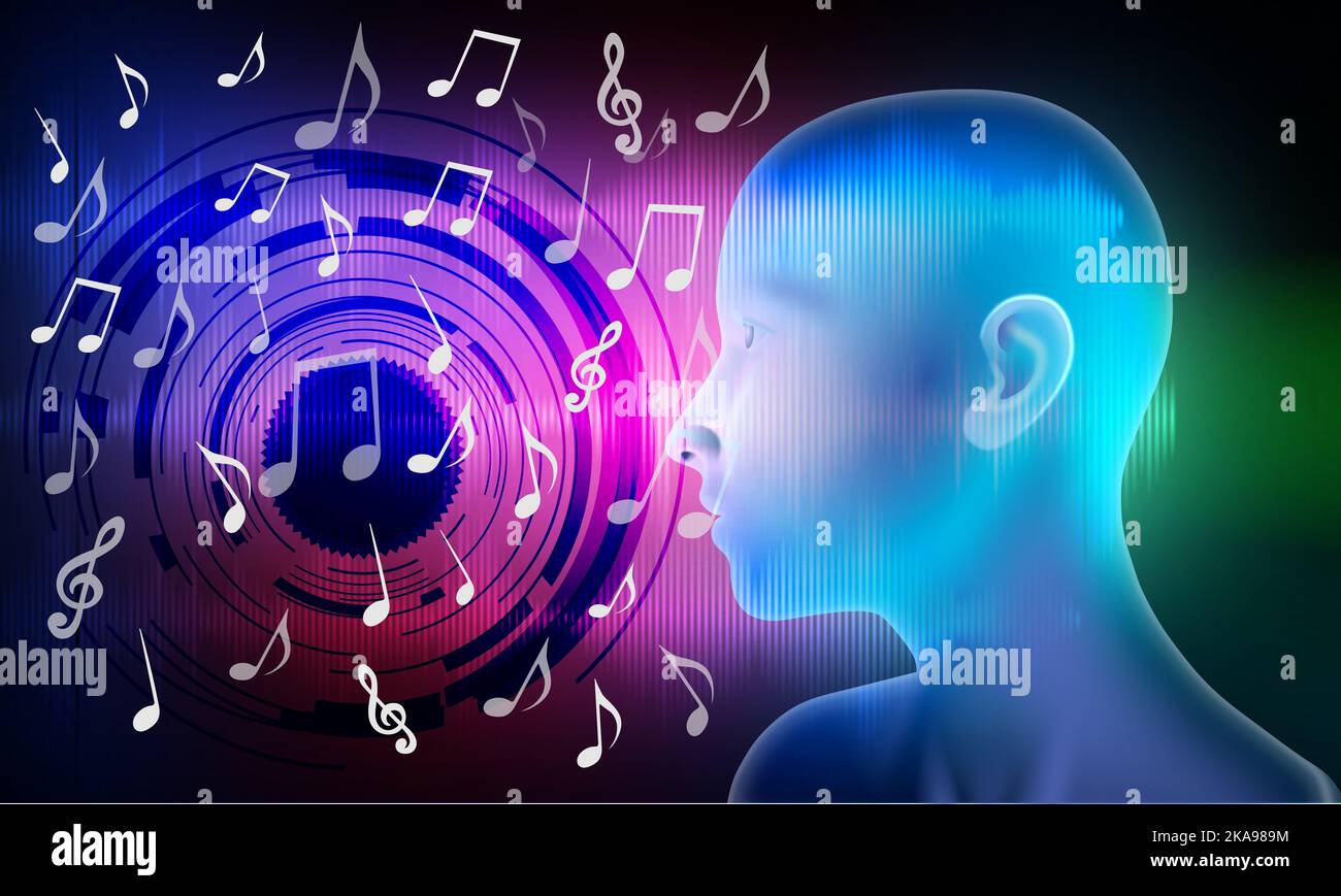 An illustration of an abstract digital human face and musical note ...