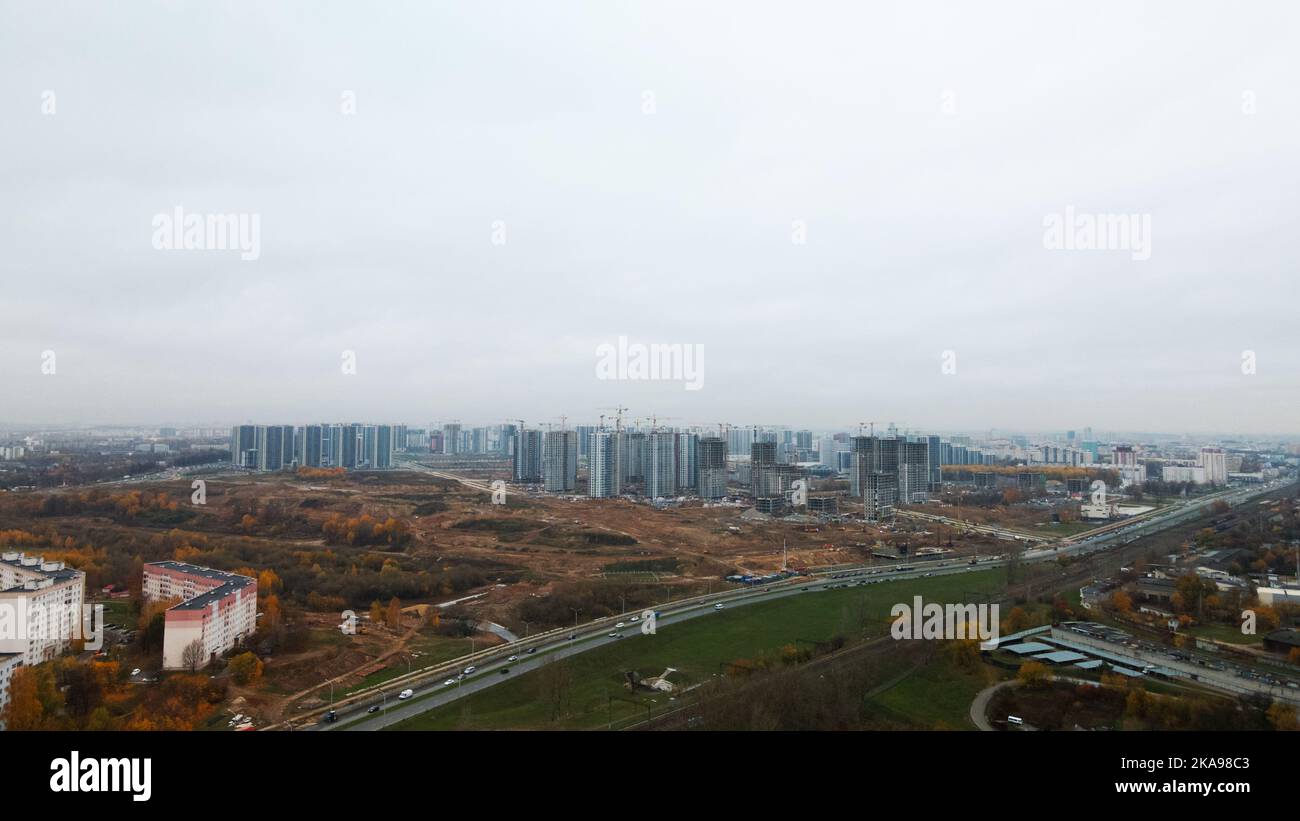 Modern urban architecture. Construction site of a new city block ...