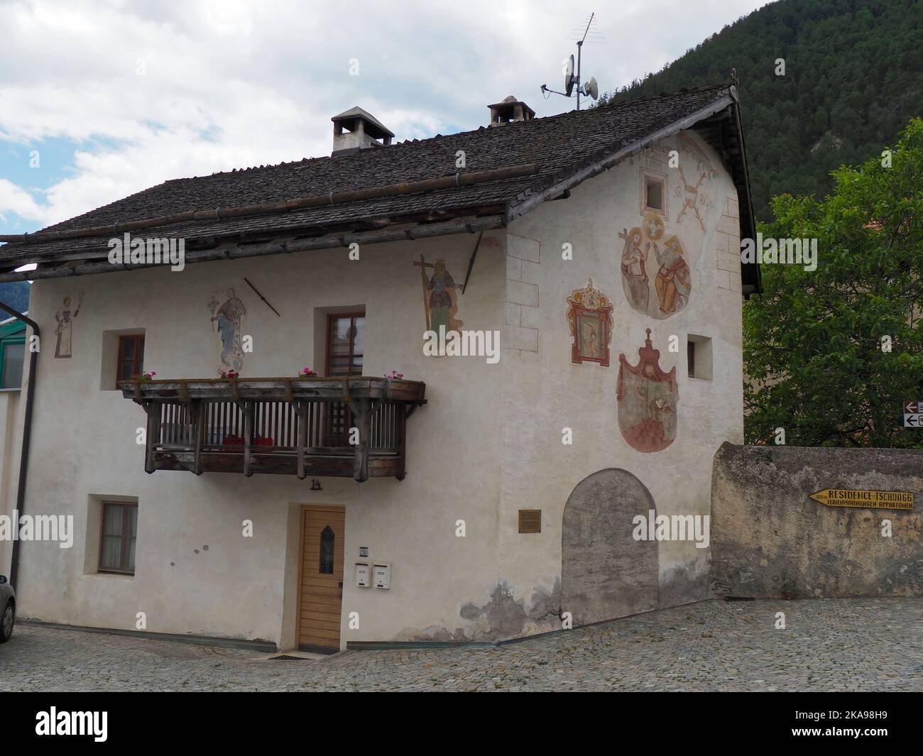 typical rustic village houses with ornate painted features in Laudes ...
