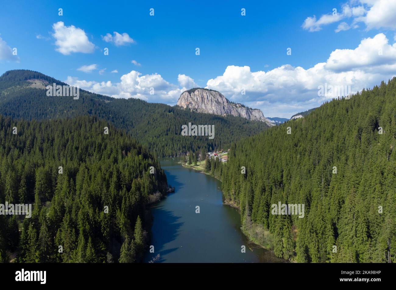 Aerial landscape with Red Lake - Romania, summer, spring Stock Photo ...