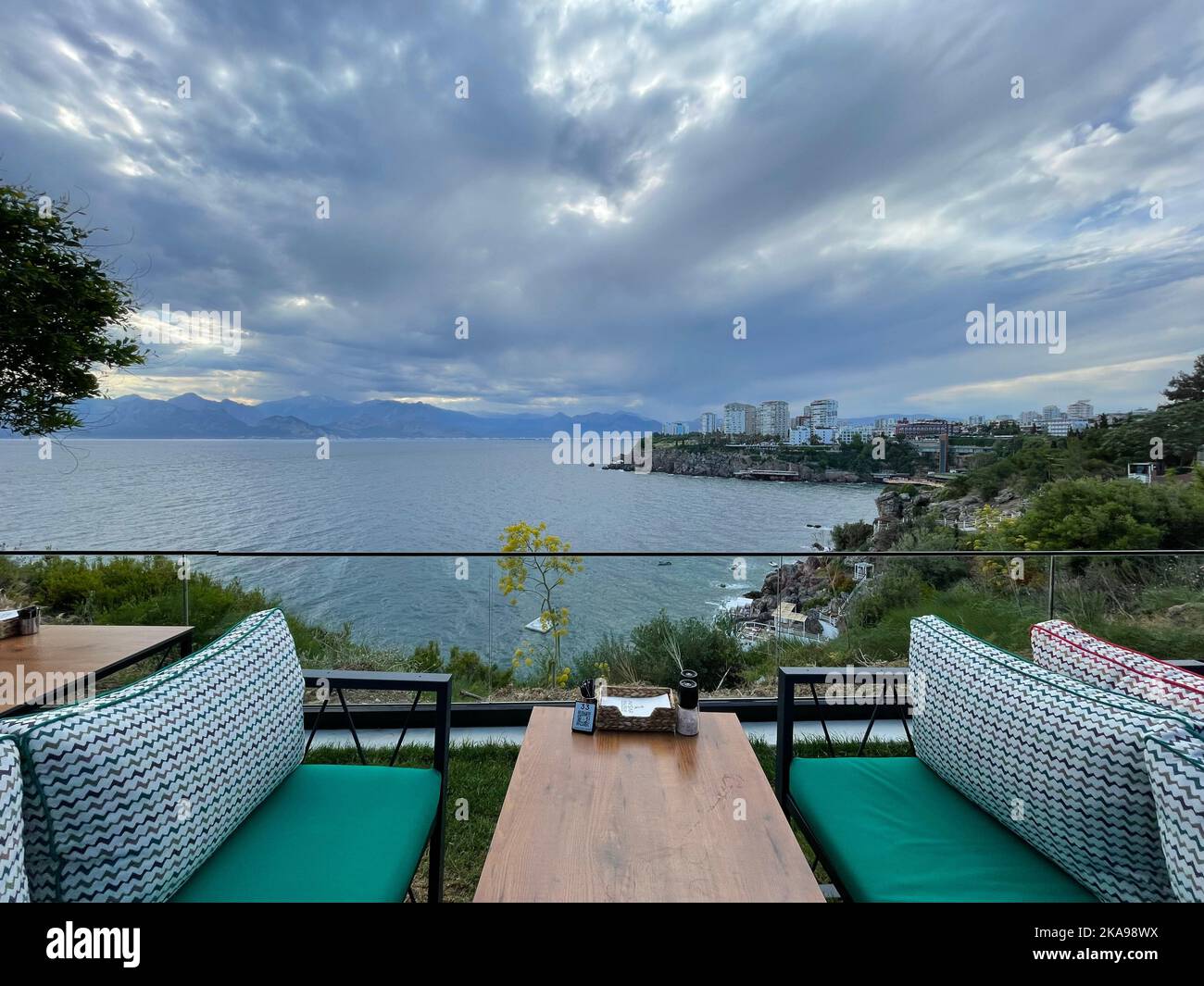 A beautiful shot of an open-air cafe near the seaside Stock Photo - Alamy