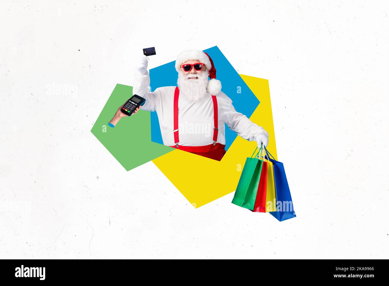 Collage photo of cool grandfather saint nicholas beard wear hat ...