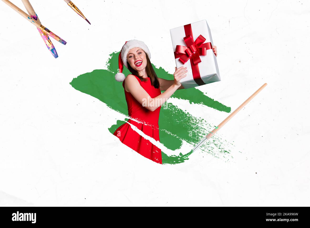 Image advent collage of beautiful lady present gift box christmas ...