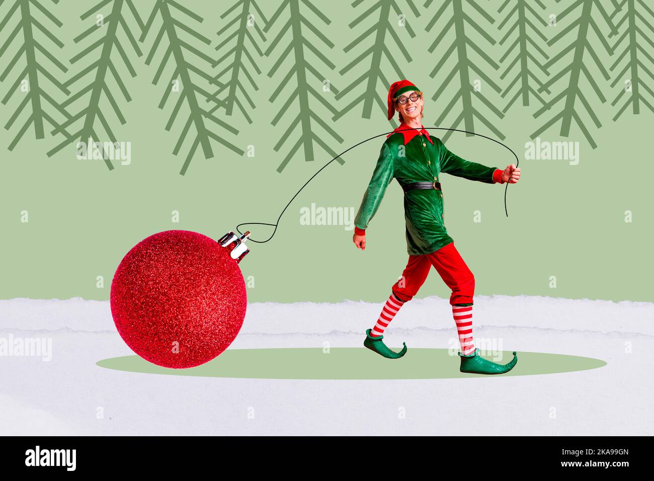 Poster banner collage of funny funky elf prepare festive christmas ...