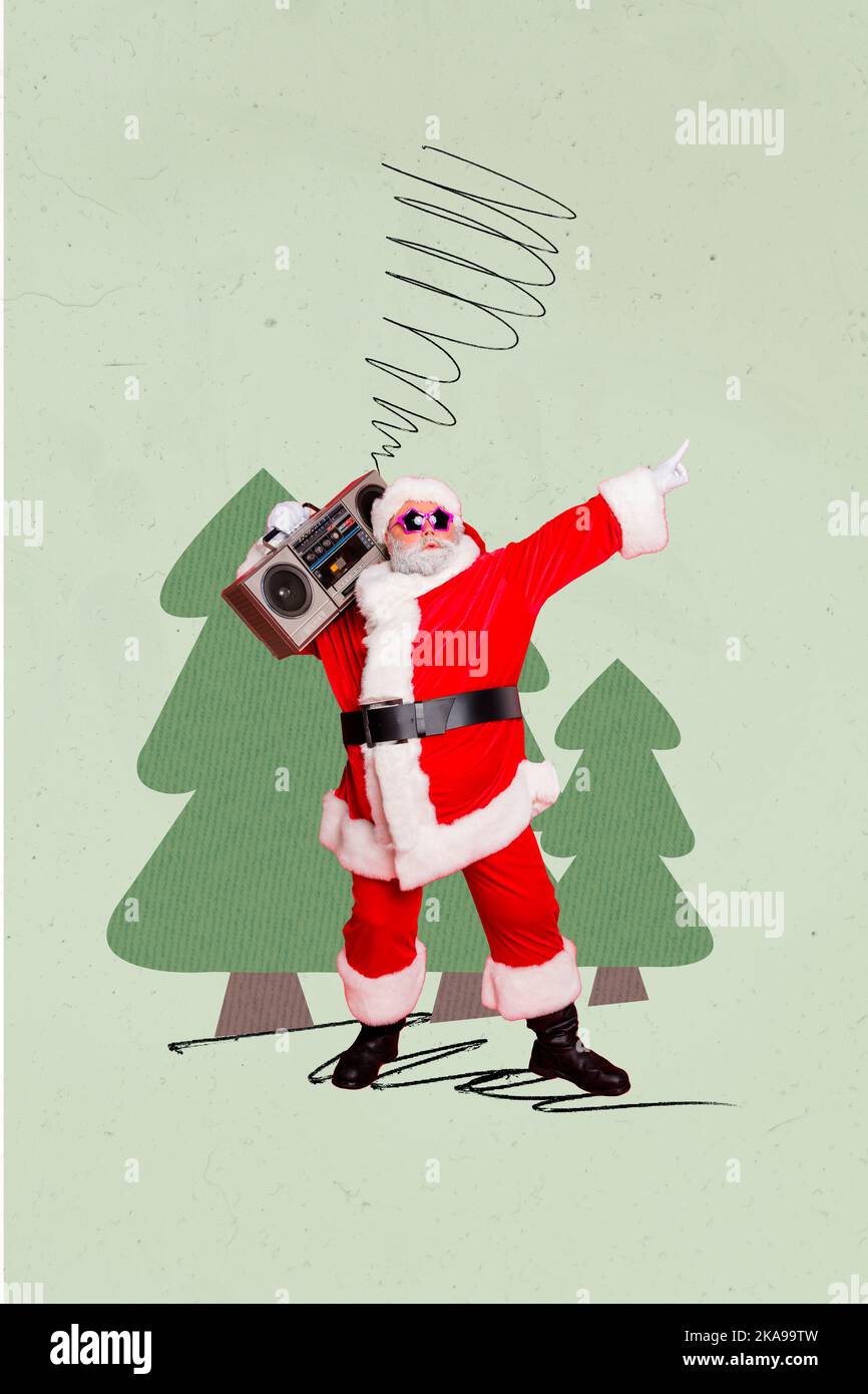 Invitation brochure collage of funny funky santa claus have fun ...