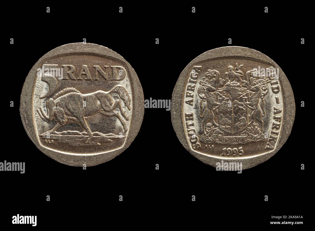 South African rand coin obverse and reverse. Currency of the Republic ...