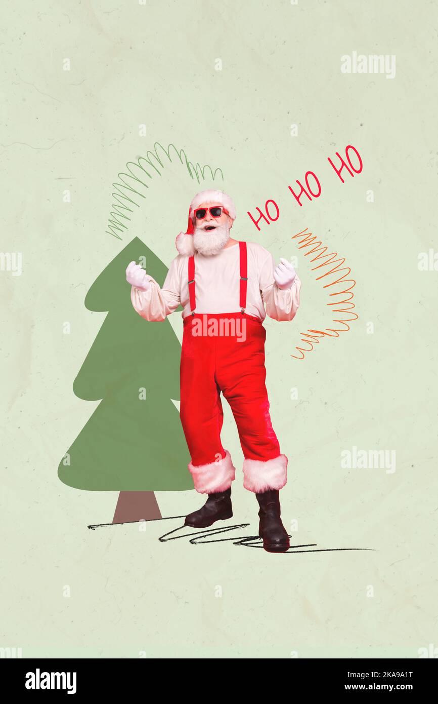 Holly jolly postcard of grandfather in santa claus costume scream ho ho ...
