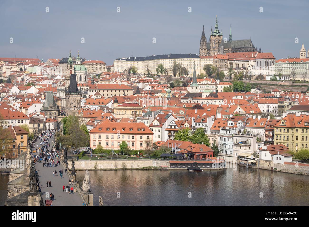 Historical old city panorama with dominant cathedral towering above ...
