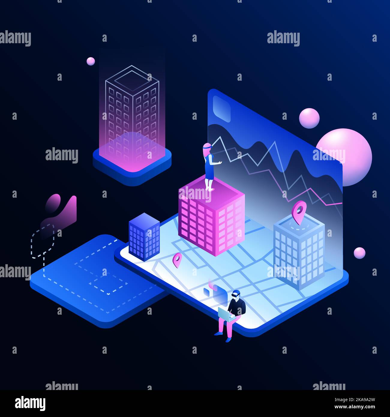 Metaverse Developer Illustration. Creating a City. Metaworld. Vector illustration Stock Vector ...