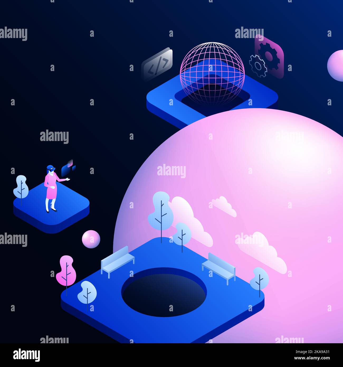 Join Our New Metaverse World Illustration. Spinning Around. Metaworld ...