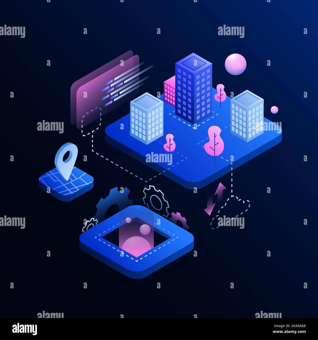 We Develop New Worlds Illustration. City Structure. Metaverse. Vector ...