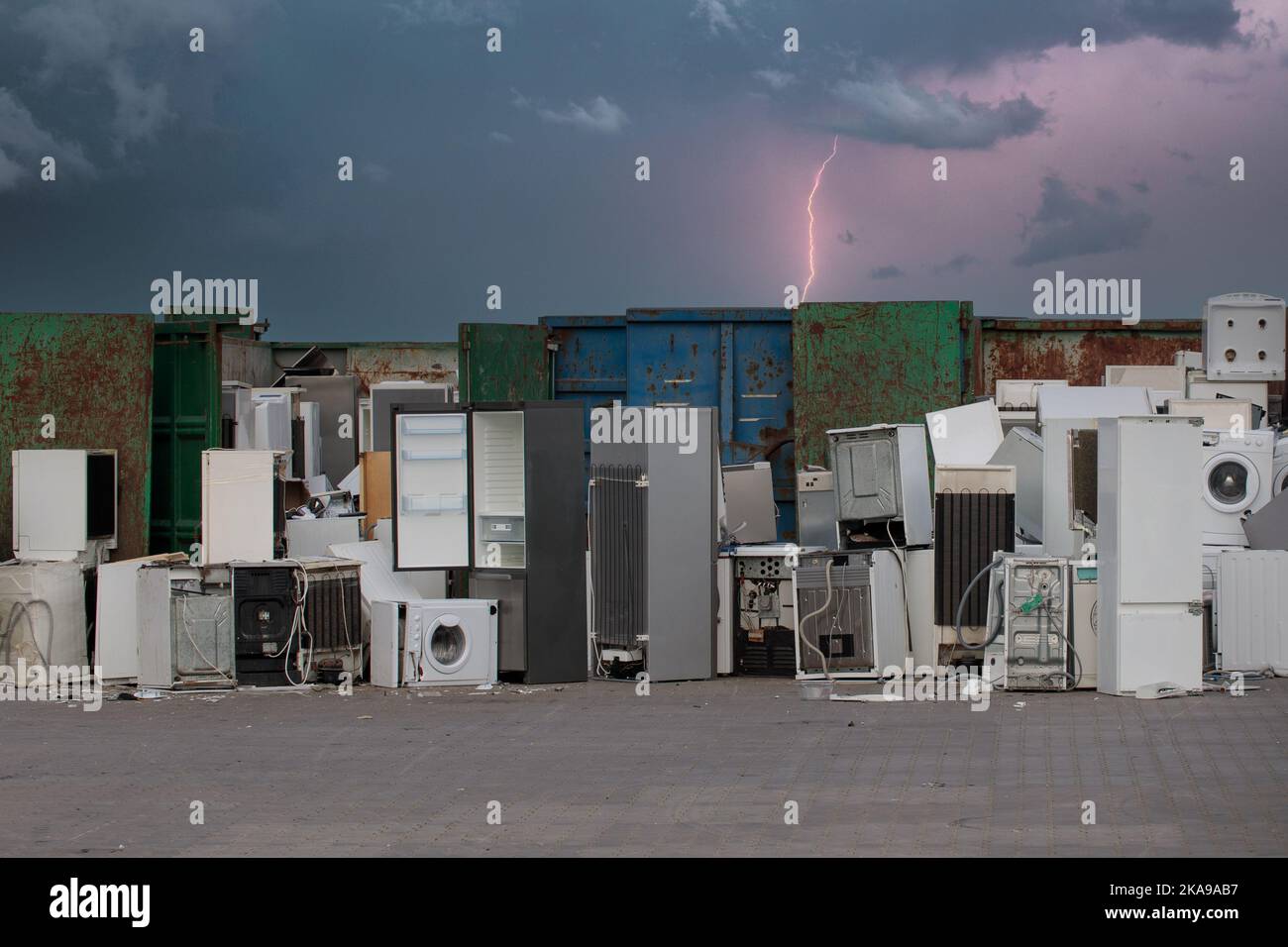 Large landfill of electronic waste, ready for recycling. Environmental ...