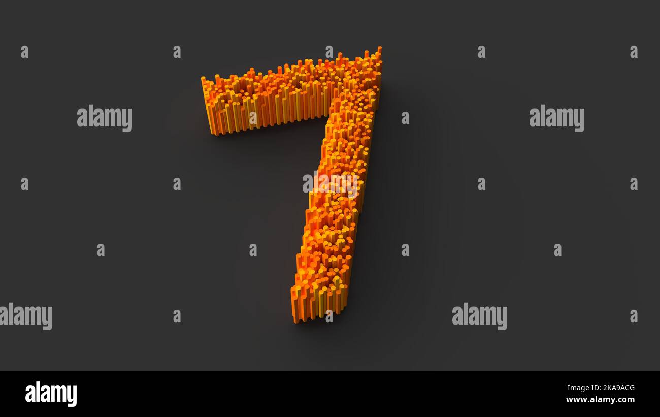 An illustration of a orange and red number 7 isolated over dark ...
