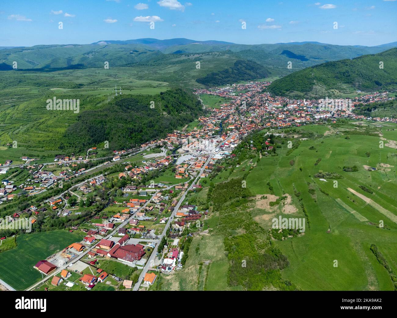 Praid resort - Romania seen from above, village, spring Stock Photo - Alamy