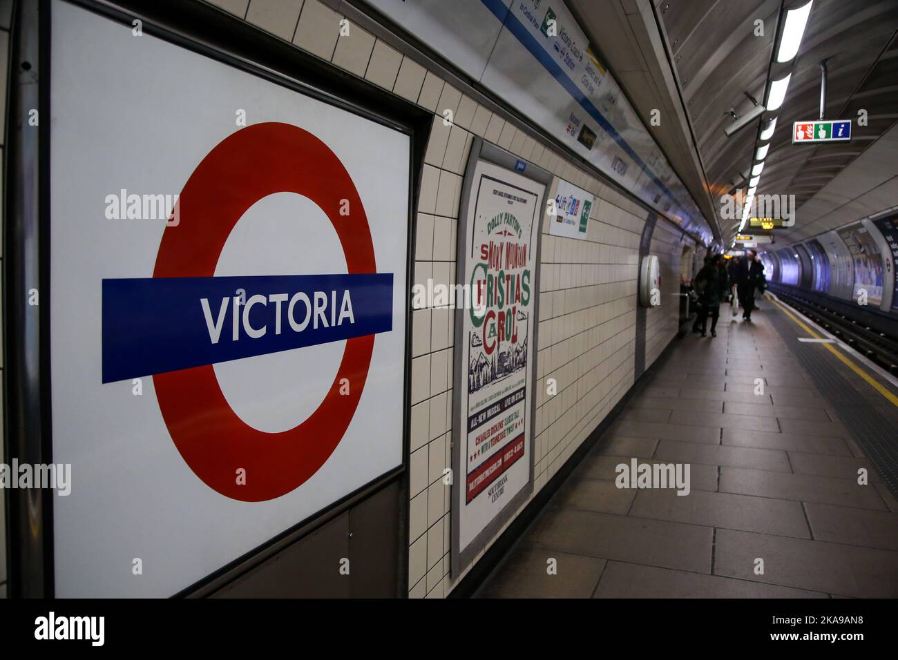 A Victoria Line train arrives at Victoria Underground station. The next ...