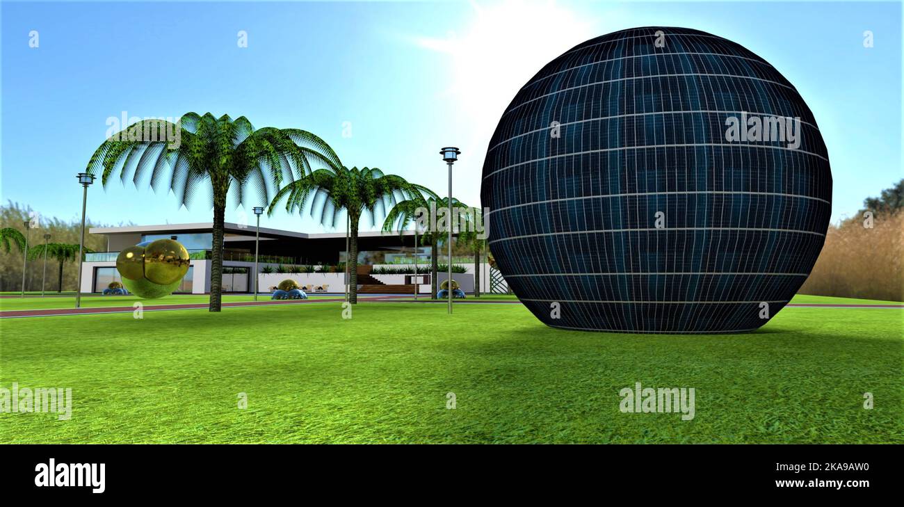 Autonomous solar power plant inside a ball with a photovoltaic surface ...