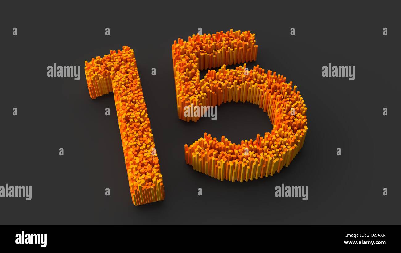 An illustration of a orange and red number 15 isolated over dark ...