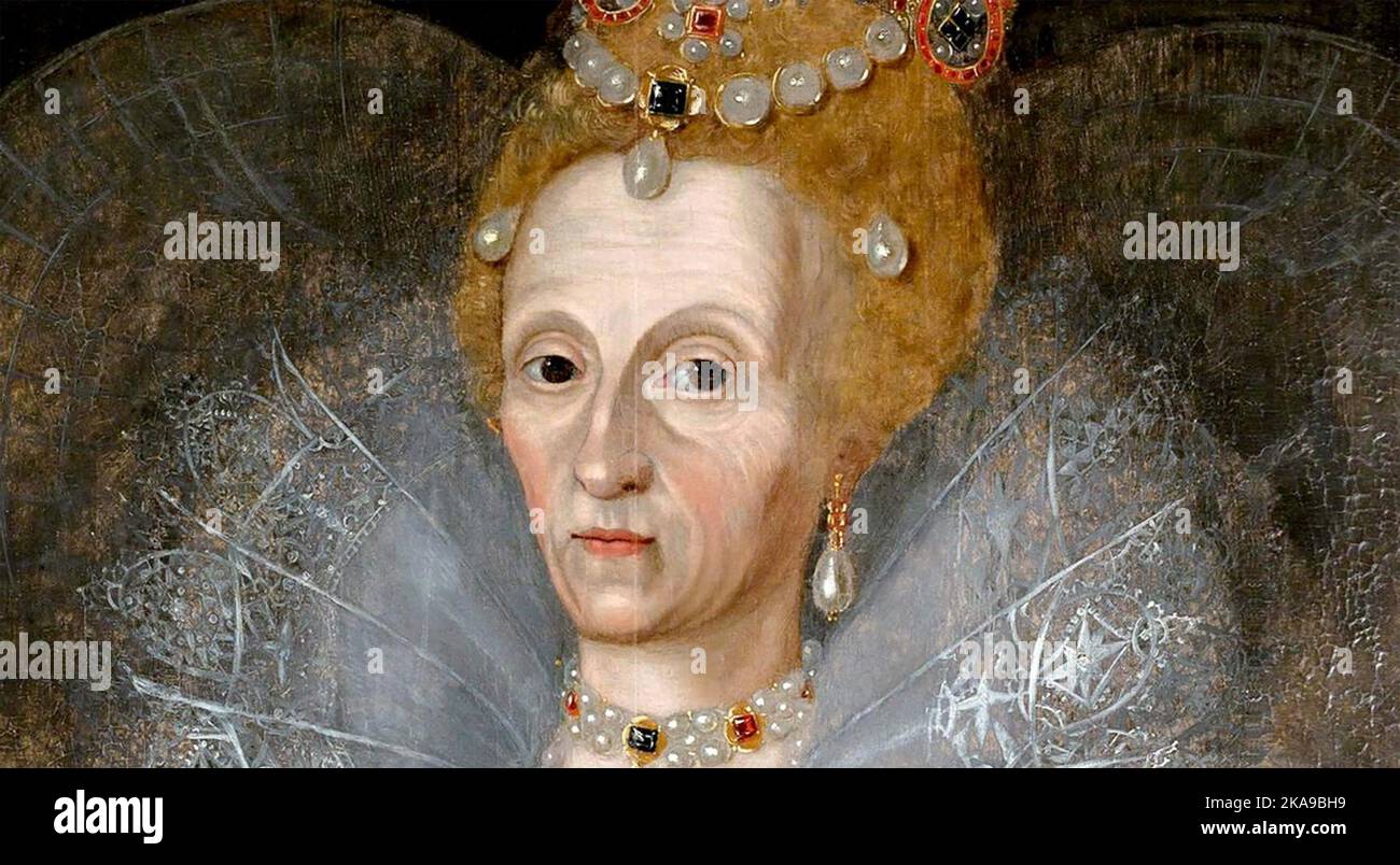 QUEEN ELIZABETH I of England (1533-1603) Section of the portrait ...