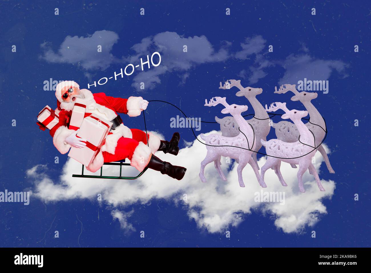 Invitation collage image of funny funky christmas father screaming ho ...