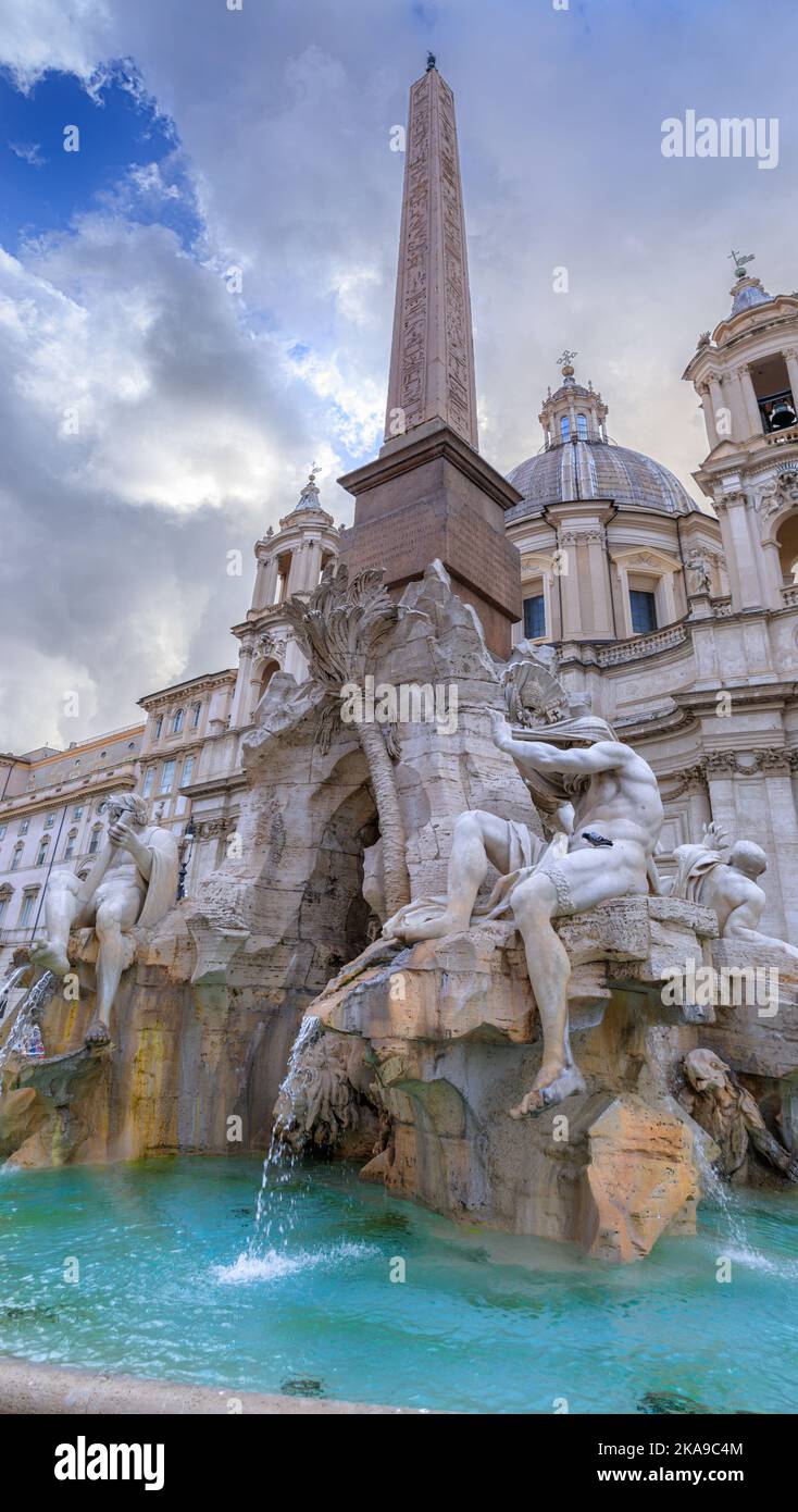 Urban view of Rome, Italy: Fountain of the Four Rivers with an Egyptian ...