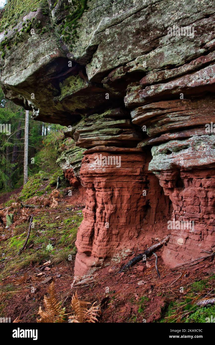 Interesting rock formation with layers in the Palatinate Forest of ...