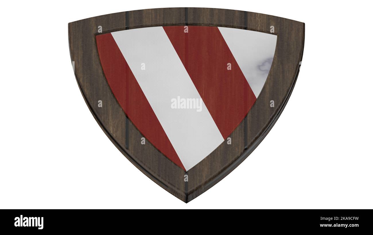 shield wood medieval 3d render illustration red white Stock Photo - Alamy