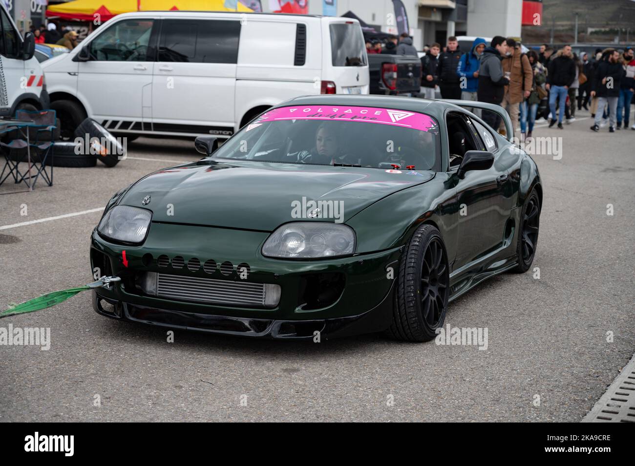 Supra in green color, it is an A80 MK4 parked in the car park Stock ...