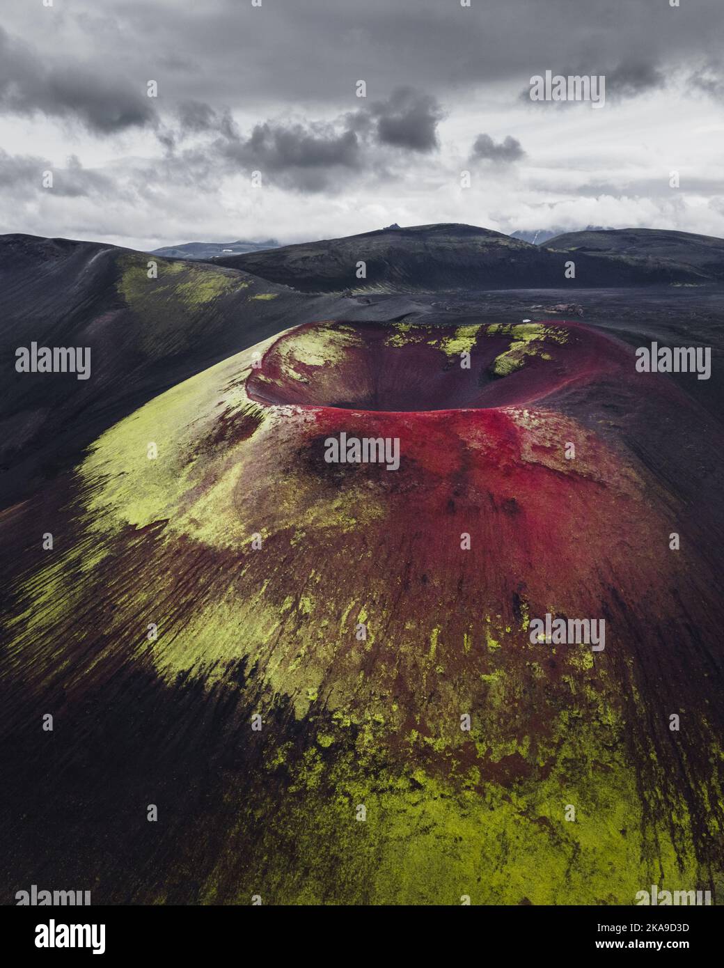 A breathtaking bird's eye view of a colorful volcano, Apple crater ...